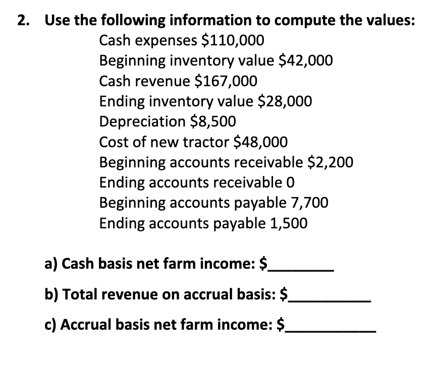 Solved Use the following information to compute the va Cash | Chegg.com