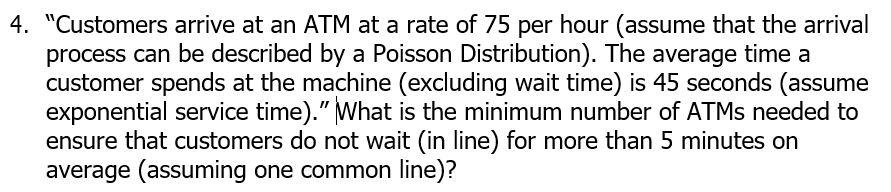 Solved "Customers arrive at an ATM at a rate of 75 per hour | Chegg.com