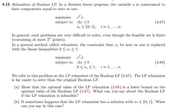 15 Relaxation of Boolean LP. In a Boolean linear | Chegg.com