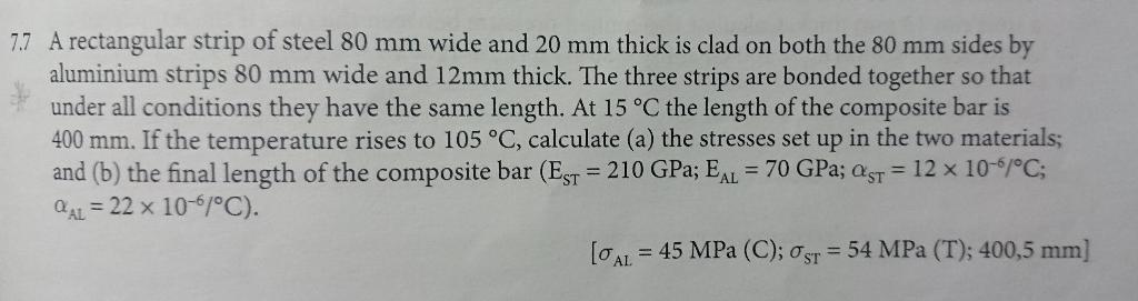 Solved 7.7 A rectangular strip of steel 80 mm wide and 20 mm | Chegg.com