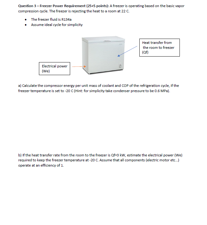 Solved Question 3 - Freezer Power Requirement (25+5 points): | Chegg.com