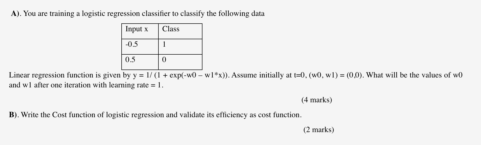 Solved A). You are training a logistic regression classifier | Chegg.com