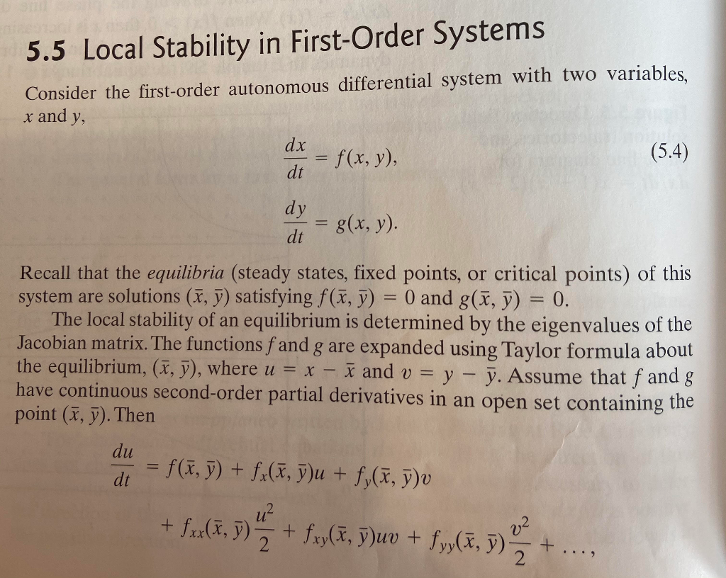 Solved 5.5 Local Stability in First-Order Systems Consider | Chegg.com