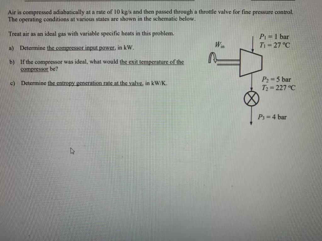 Solved Air is compressed adiabatically at a rate of 10 kg/s | Chegg.com