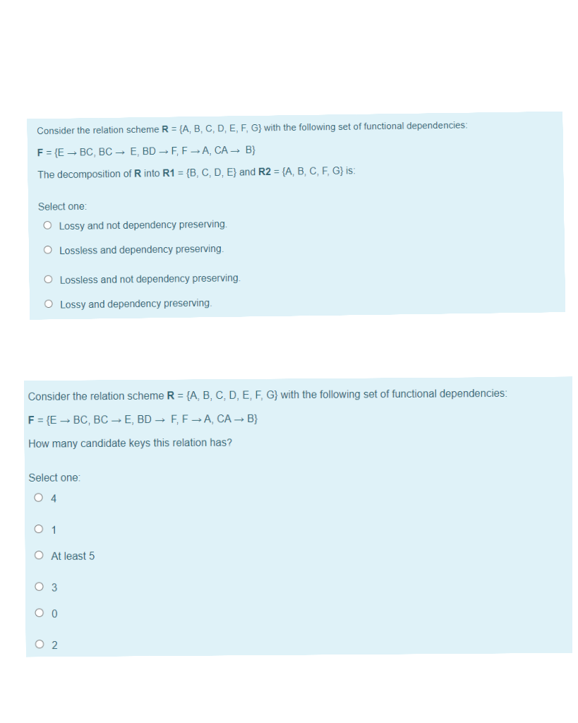 Solved Consider the relation scheme R = {A, B, C, D, E, F, | Chegg.com