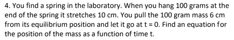 Solved 4. You find a spring in the laboratory. When you hang | Chegg.com