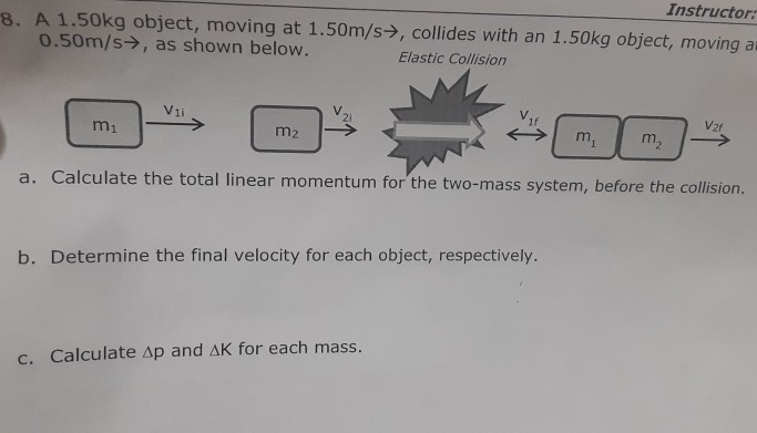 Solved Instructor: 8. A 1.50kg object, moving at 1.50m/s, | Chegg.com