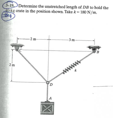 Solved 3-19.Determine the unstretched length of DB to hold | Chegg.com