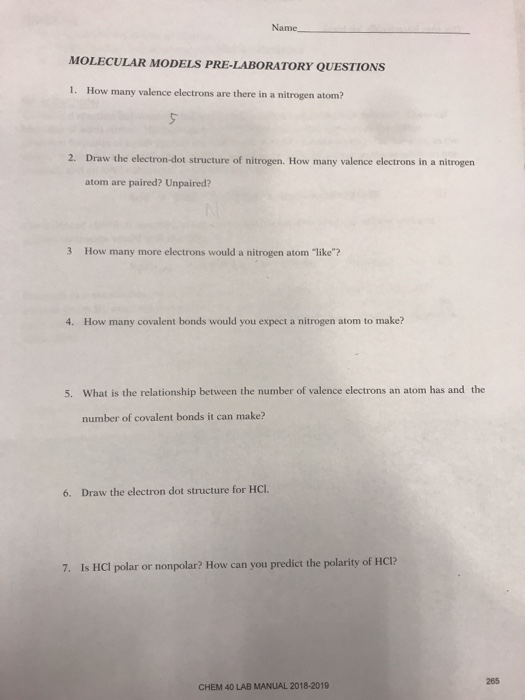 Solved Name MOLECULAR MODELS PRE-LABORATORY QUESTIONS 1. How | Chegg.com