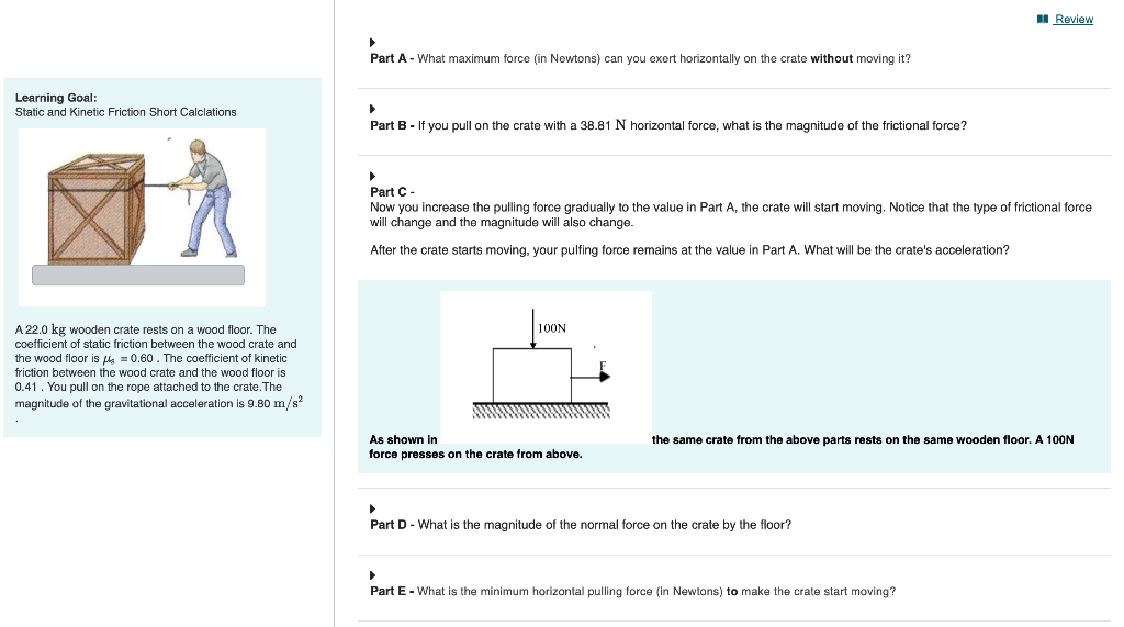 Solved Learning Goal: Static and Kinetic Friction Short | Chegg.com