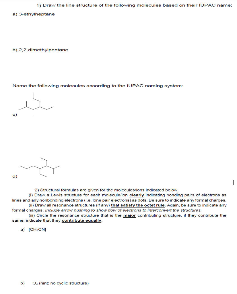 Solved 1) Draw the line structure of the following molecules | Chegg.com