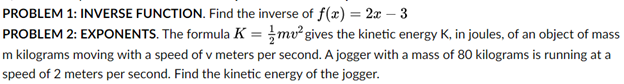 Solved PROBLEM 1: INVERSE FUNCTION. Find the inverse of | Chegg.com
