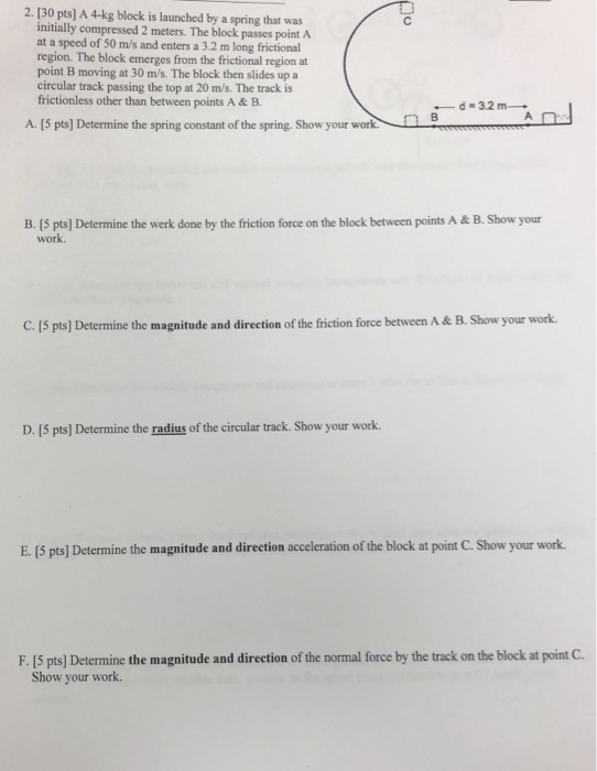 Solved 2. [30 pts] A 4-kg block is launched by a spring that | Chegg.com