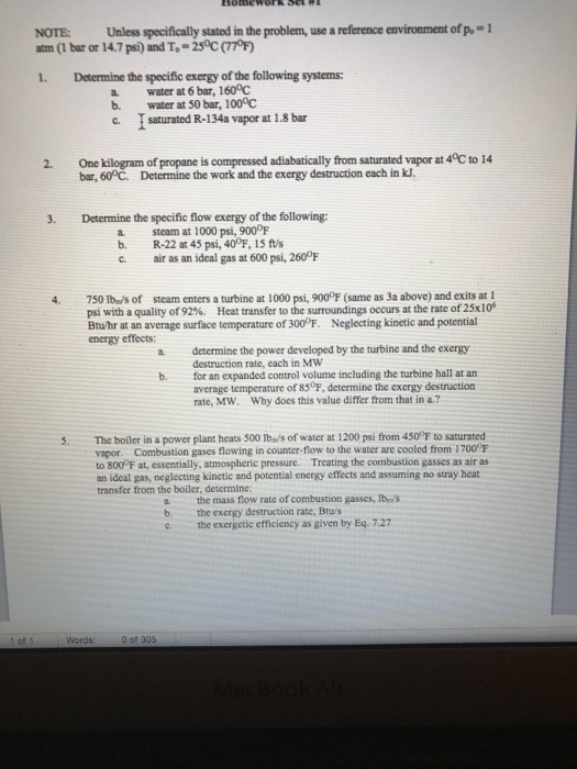 Solved Determine the specific exergy of the following | Chegg.com