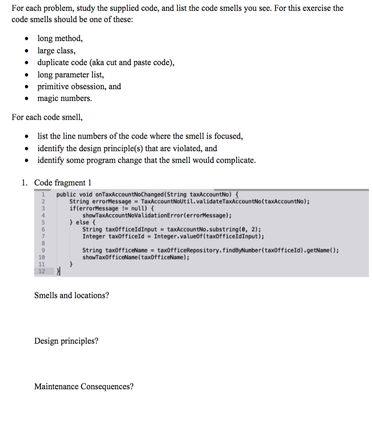 Solved For each problem, study the supplied code, and list | Chegg.com