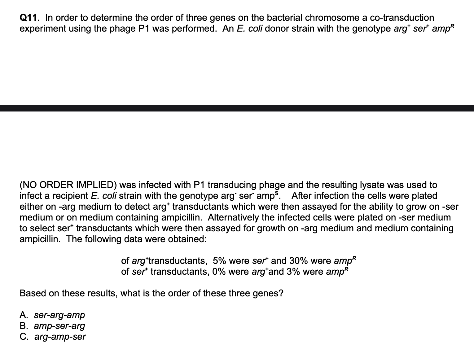Solved Q11. In order to determine the order of three genes | Chegg.com