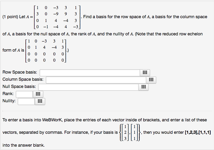 Solved 10 -3 3 1 3 0 -9 9 3 0 1 4-4 3 (1 point) Let A- Find | Chegg.com