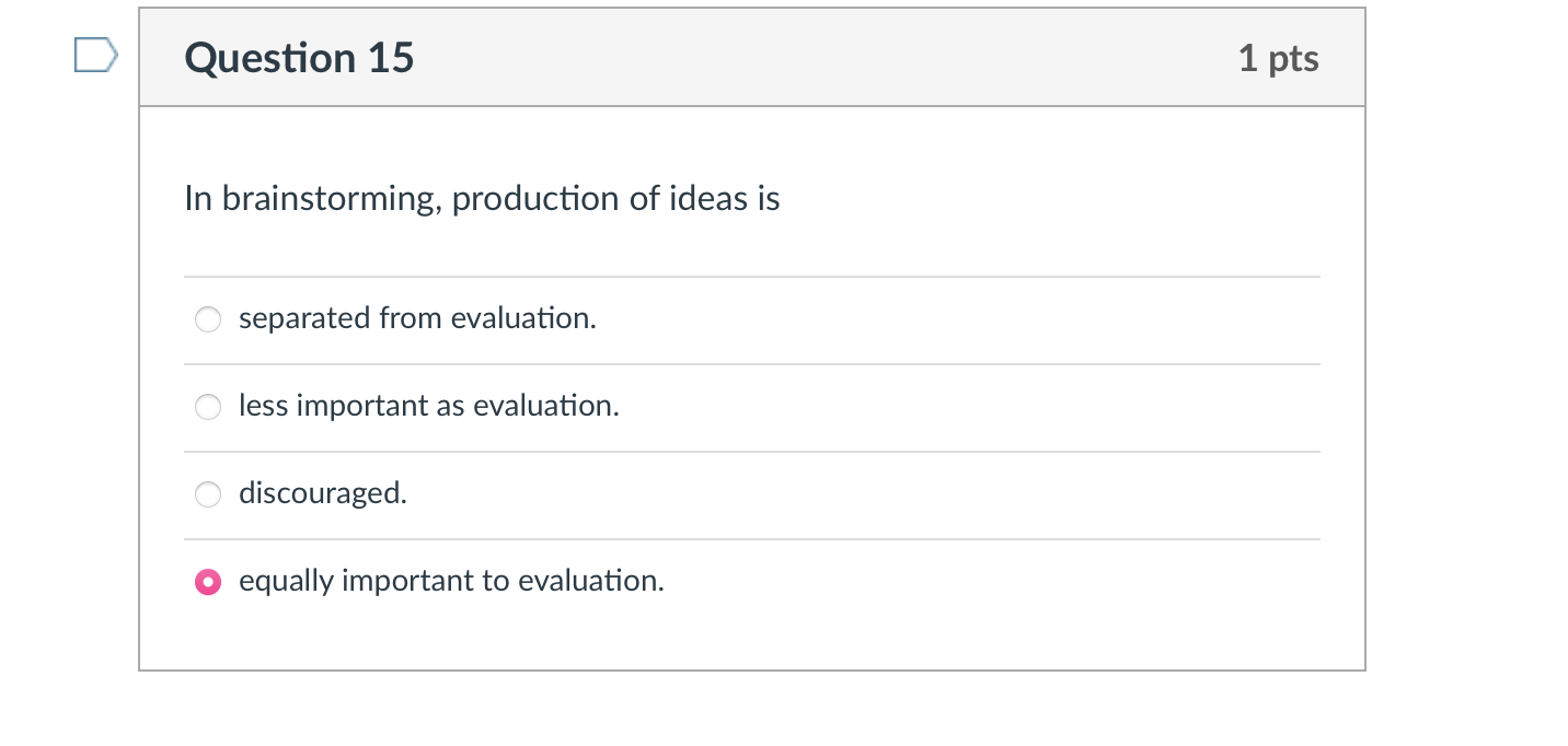 Solved Question 15In brainstorming, production of ideas | Chegg.com