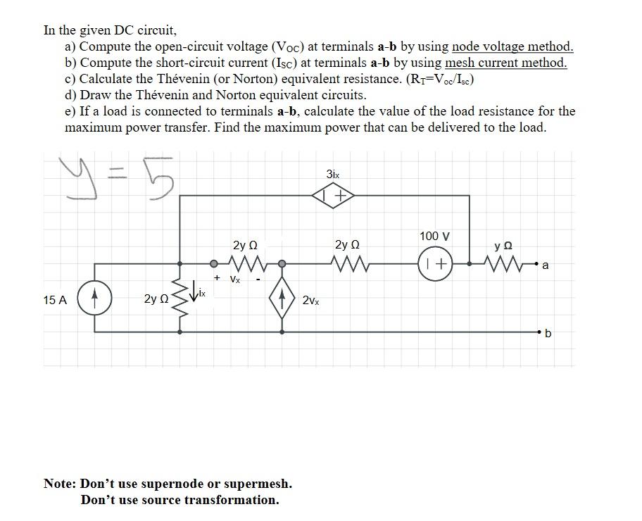 Solved In the given DC circuit, a) Compute the open-circuit | Chegg.com
