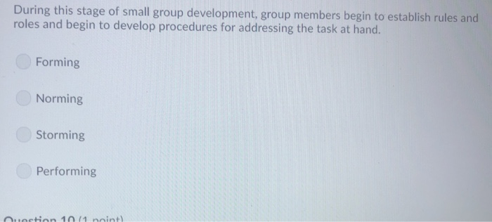 Solved During this stage of small group development, group | Chegg.com