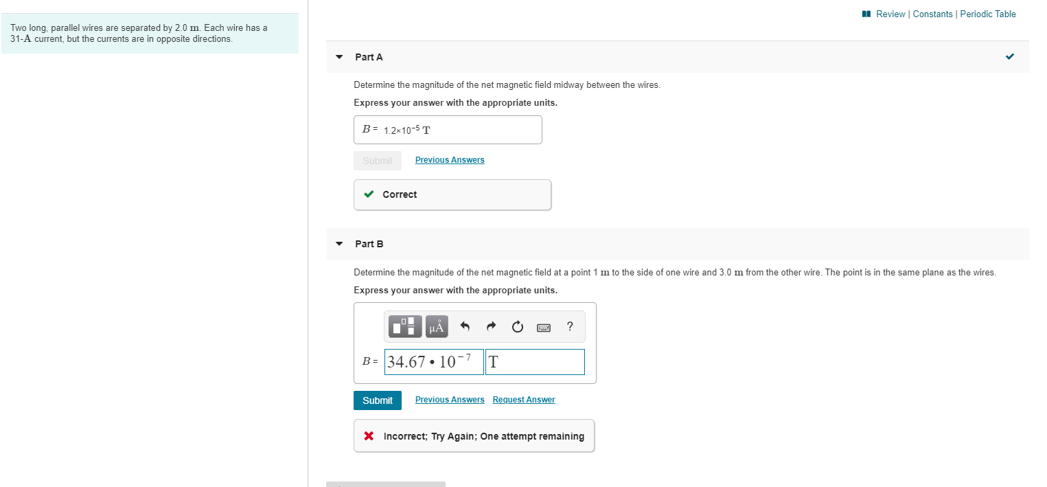 Solved A Review Constants Periodic Table Two long, parallel | Chegg.com