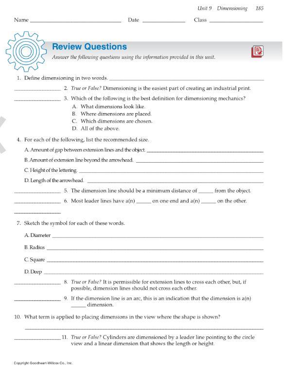 Solved Unit 9 Dimensioning 185 Name. Date Class Review | Chegg.com