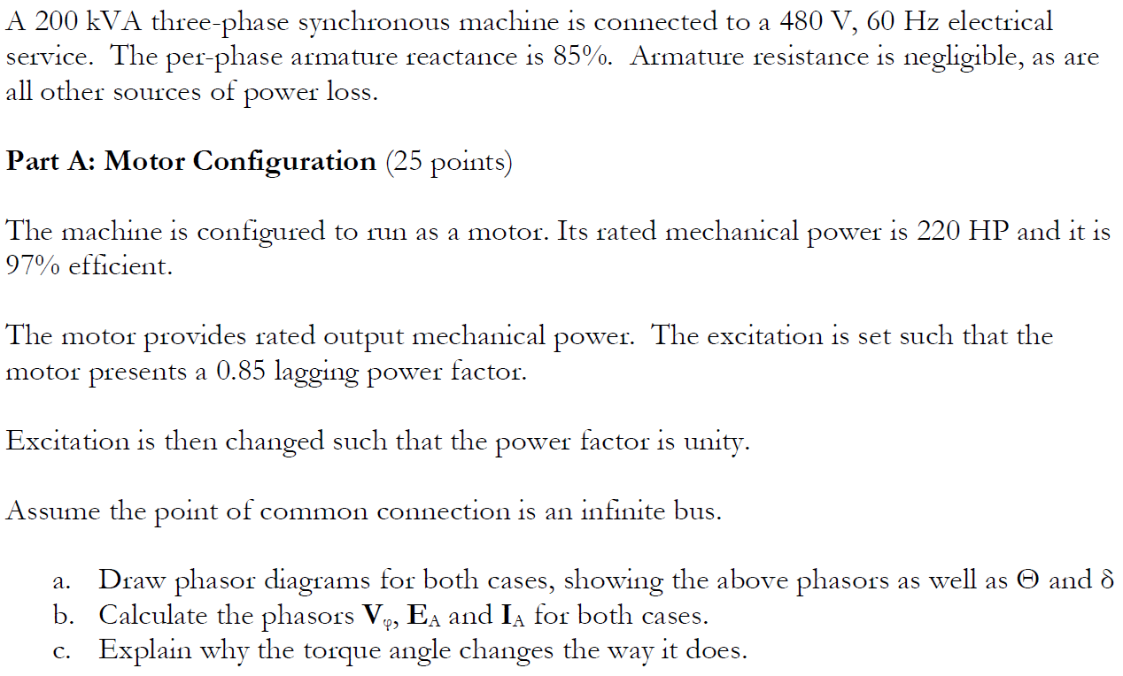 Solved A 200 kVA three-phase synchronous machine is | Chegg.com