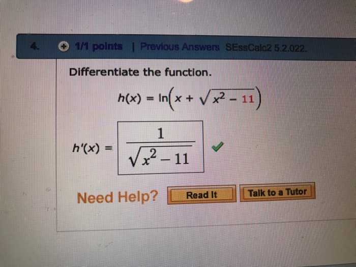 Solved Differentiate the function. h(x) = ln(x + squareroot | Chegg.com