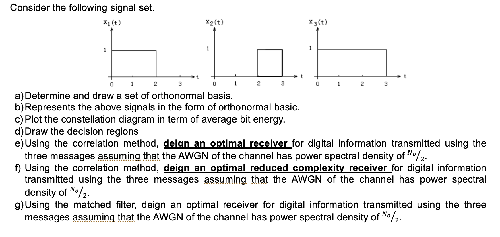 Solved Consider the following signal set. X1(t) X2(t) X3(t) | Chegg.com