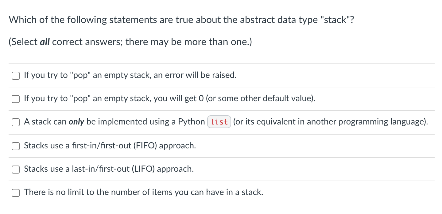 Solved Which of the following statements are true about the | Chegg.com