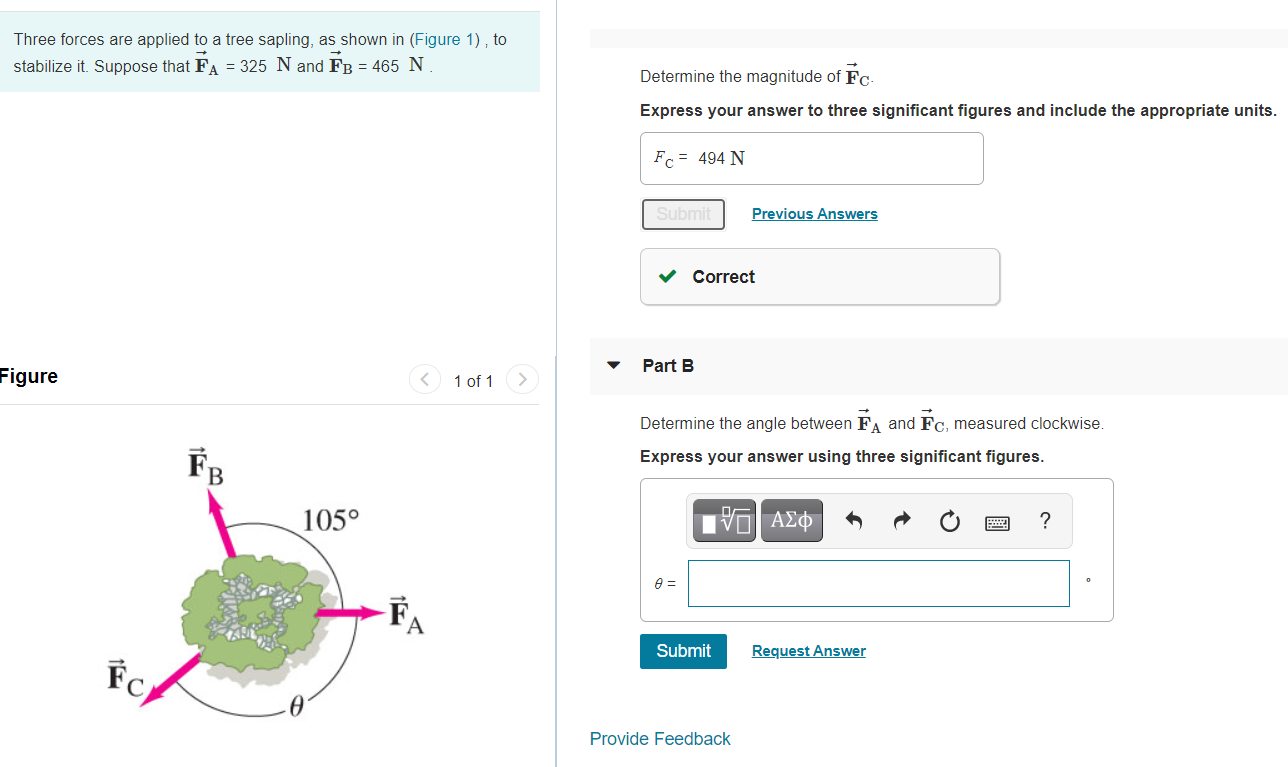 Solved Three forces are applied to a tree sapling, as shown | Chegg.com