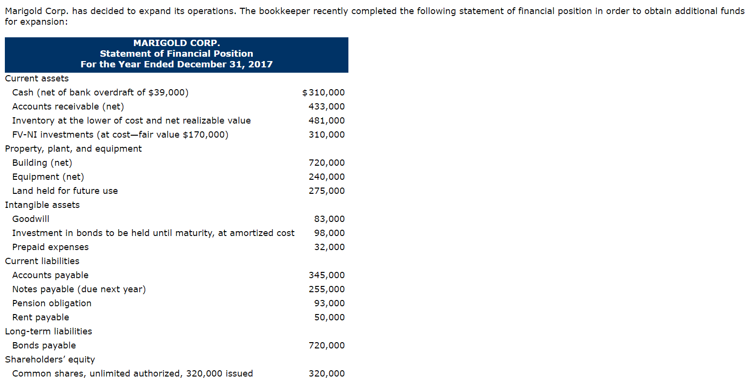 Solved Marigold Corp. has decided to expand its operations. | Chegg.com