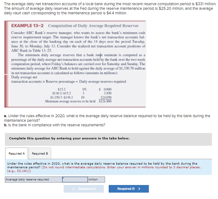 Solved The average dally net transaction accounts of a local | Chegg.com