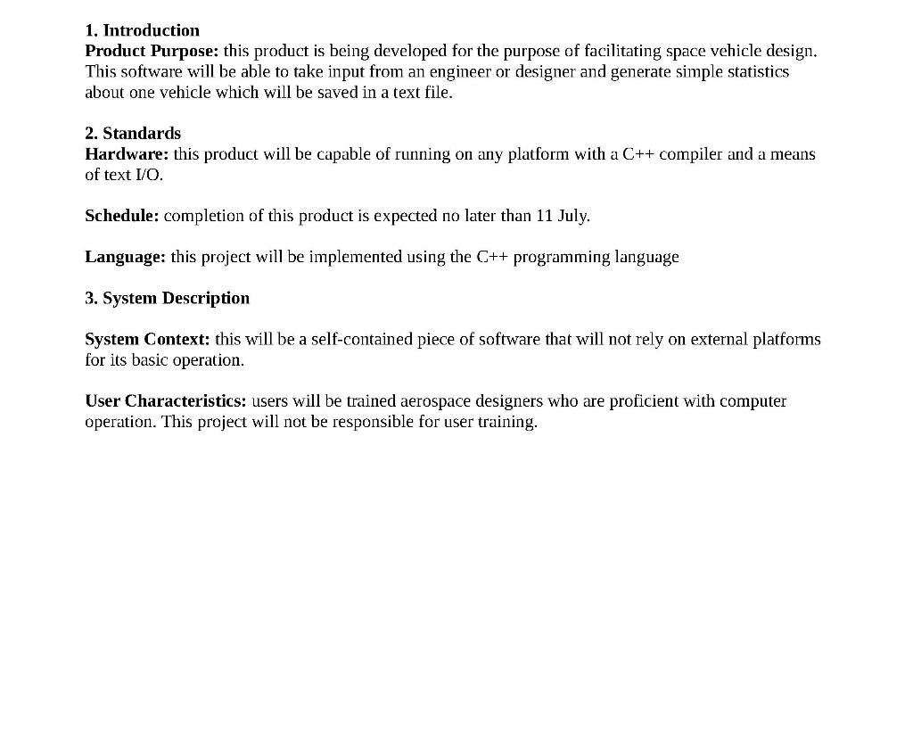 Solved 1. Introduction Product Purpose: this product is | Chegg.com