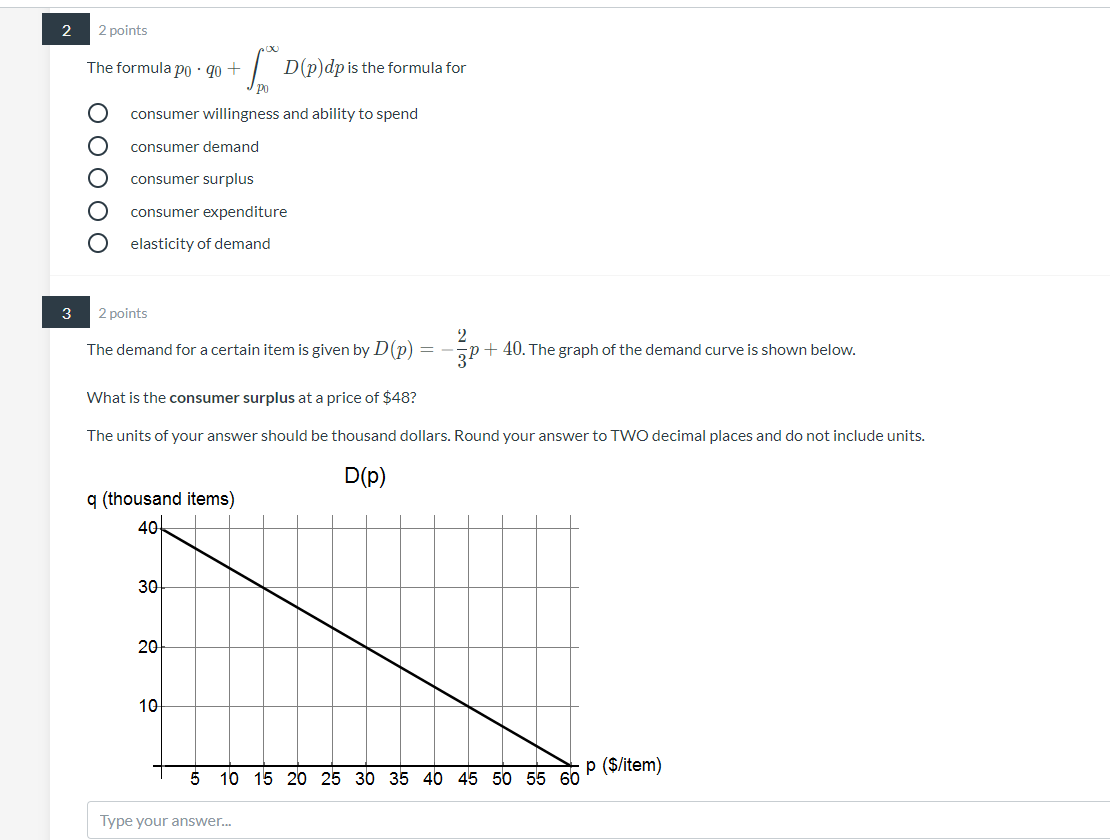 Solved 1 2 points The demand for a certain item is given by | Chegg.com