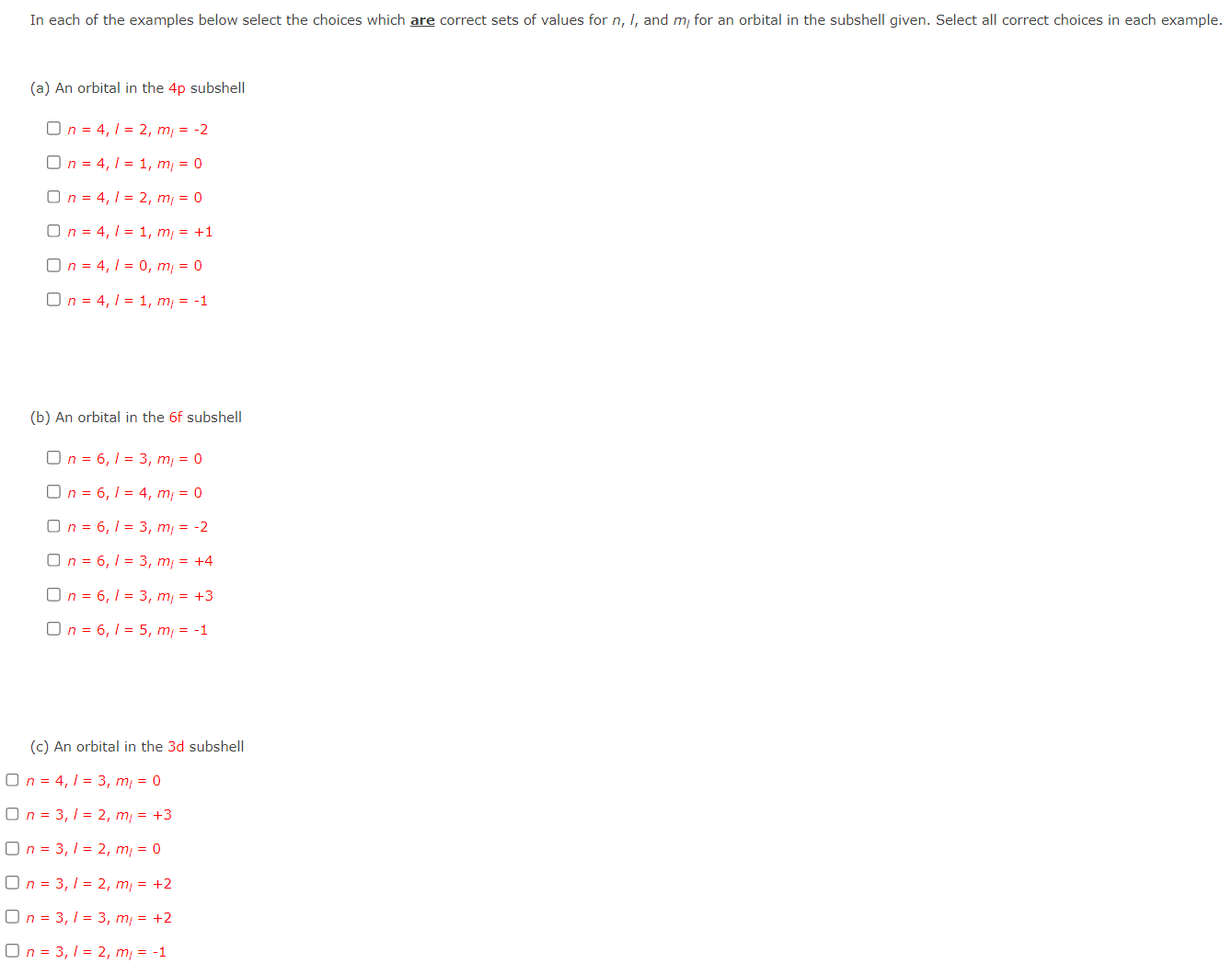 Solved In each of the examples below select the choices | Chegg.com