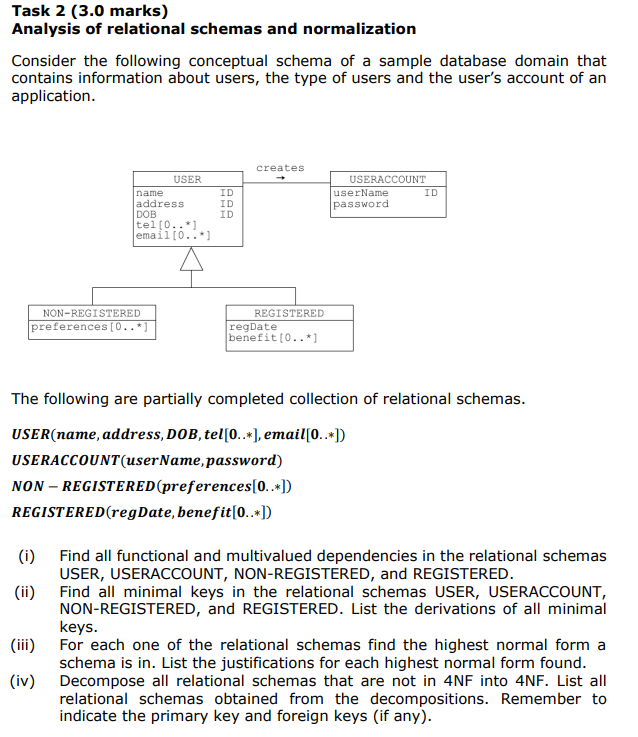 Solved Task 2 ( 3.0 ﻿marks) ﻿Analysis of relational schemas | Chegg.com
