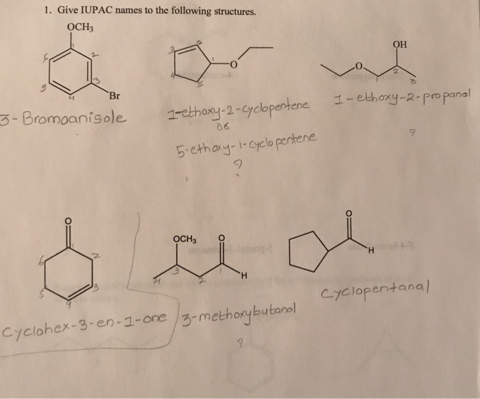 Solved 1. Give IUPAC names to the following structures. OCH3 | Chegg.com