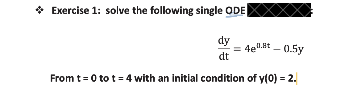 Solved Exercise 1: solve the following single ODE | Chegg.com