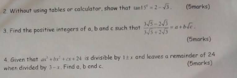 Solved (5marks) 2 Without using tables or calculator, show | Chegg.com