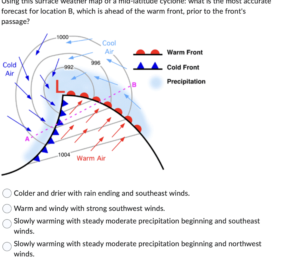 Solved forecast for location B, which is ahead of the warm | Chegg.com