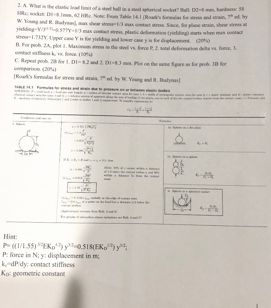 = 0.913 2. A. What is the elastic load limit of a | Chegg.com