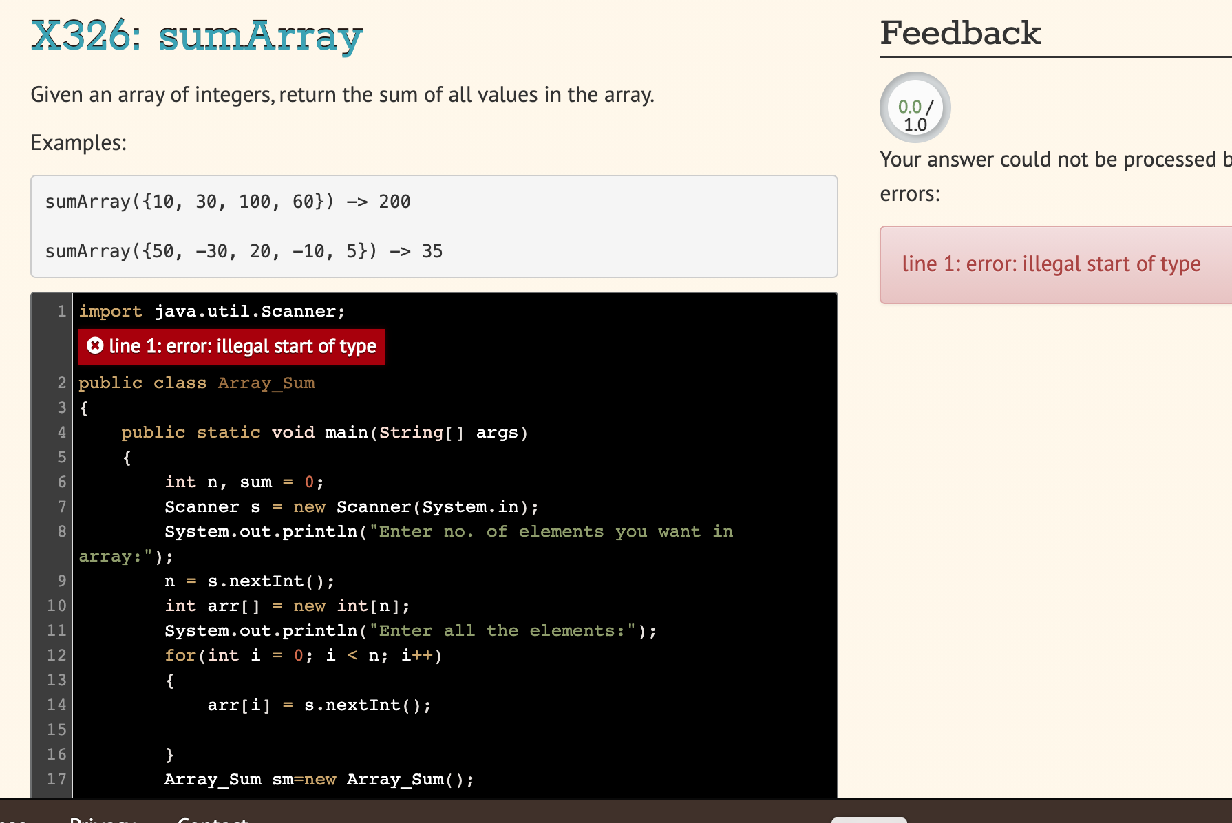 Solved X326 SumArray Feedback Given An Array Of Integer