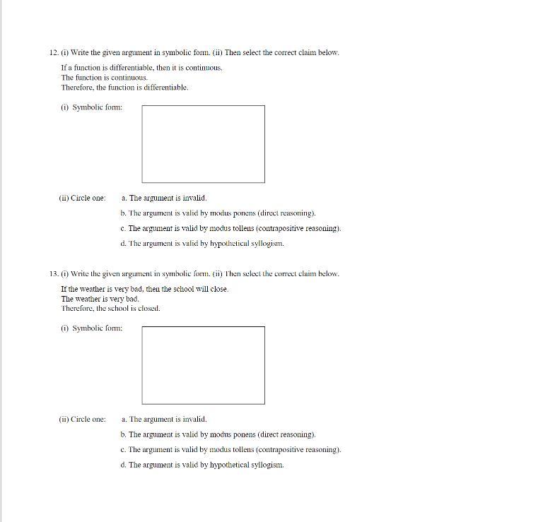 Solved 12. (i) Write the given argument in symbolic form. | Chegg.com