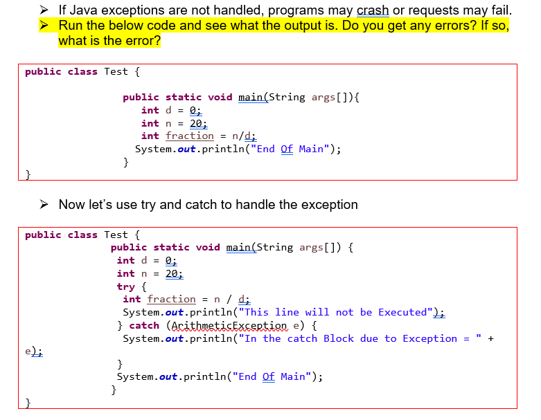 Solved If Java Exceptions Are Not Handled Programs May 