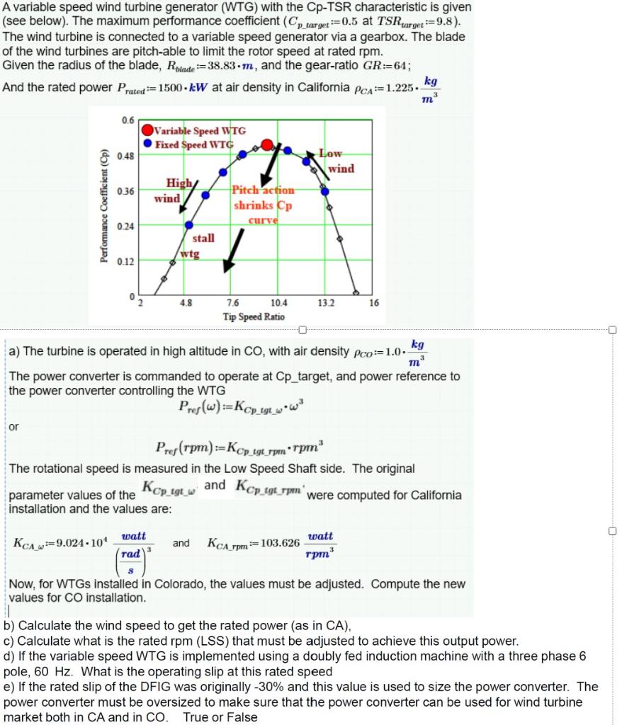 A variable speed wind turbine generator (WTG) with | Chegg.com