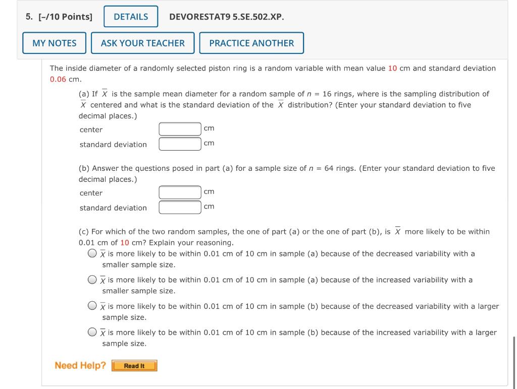 Solved 5. [-/10 Points] DETAILS DEVORESTAT9 5.SE.502.XP. MY | Chegg.com