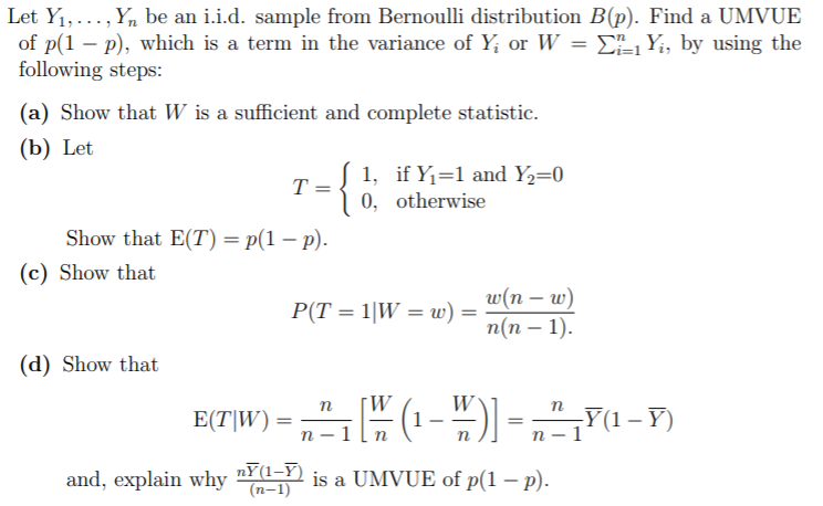 Let Yı, ..., Yn be an i.i.d. sample from Bernoulli | Chegg.com