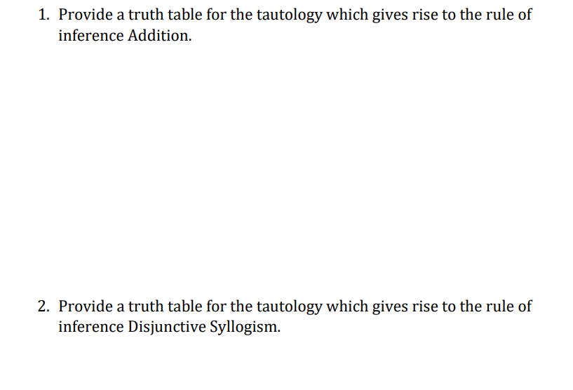 Solved 1 Provide A Truth Table For The Tautology Which 0939