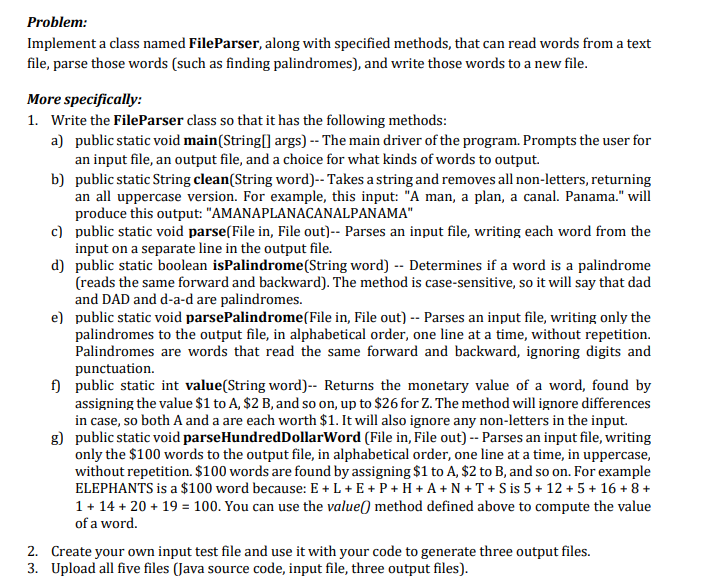 Solved Problem: Implement a class named FileParser, along | Chegg.com